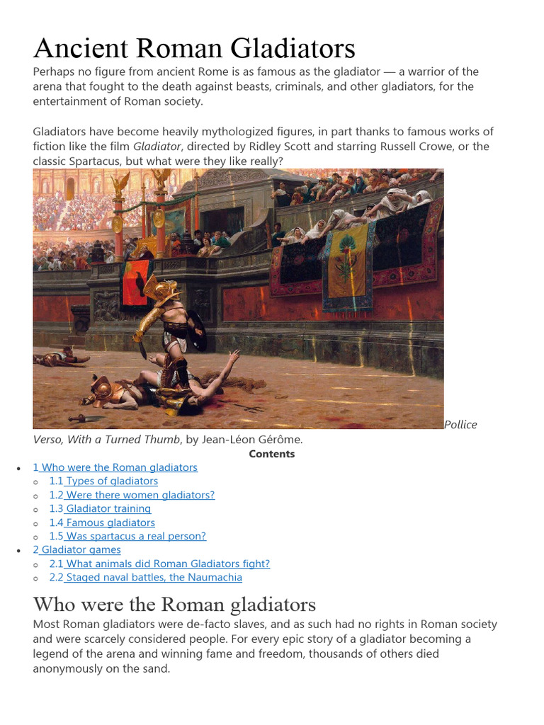 Ancient Roman Gladiators | PDF | Gladiator | Spartacus