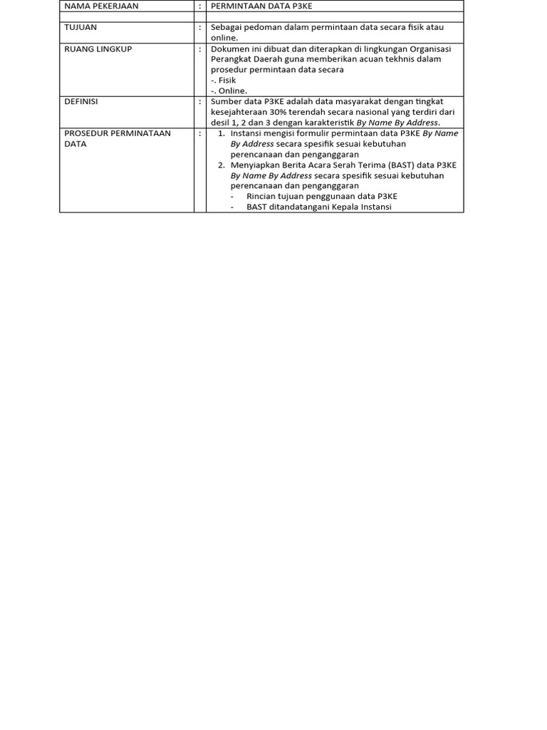 Prosedur Permintaan Data P3KE | PDF