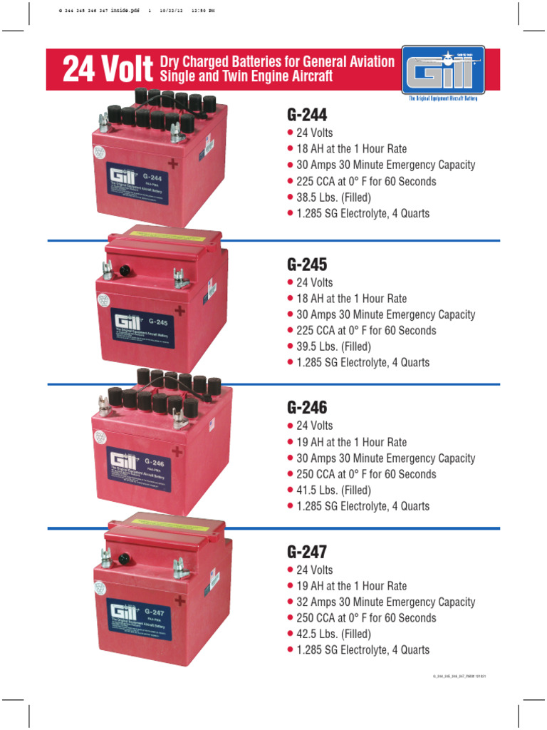 Gill Aircraft Battery Specifications | PDF | Piper Aircraft | Vehicle ...