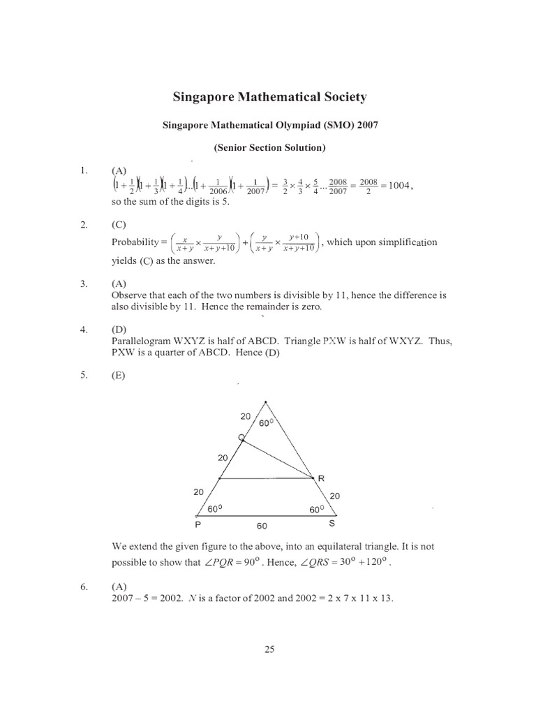 Senior Section - First Round Solutions - SMO Singapore Mathematical ...