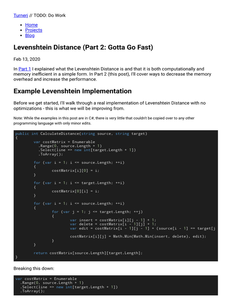 Levenshtein Distance (Part 2 Gotta Go Fast) - Turnerj (Aka. James ...