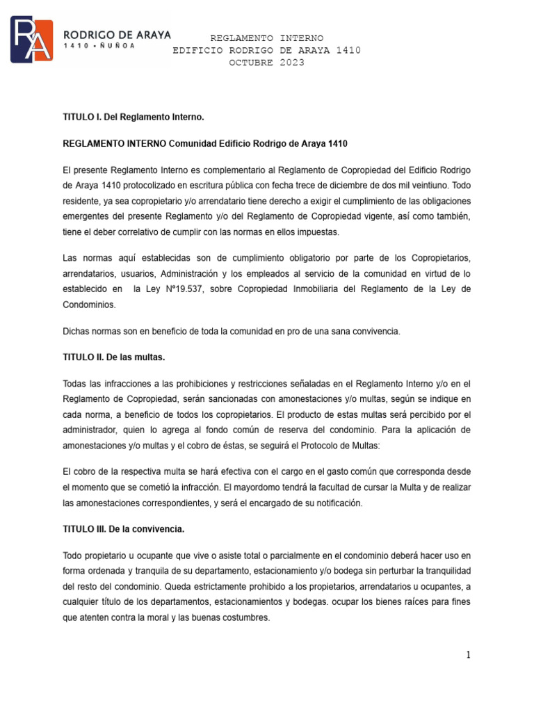 Reglamento Interno | PDF | Condominio | Multa (pena)