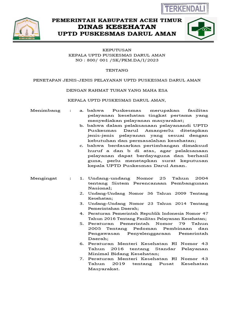 SK Jenis Jenis Pelayanan | PDF