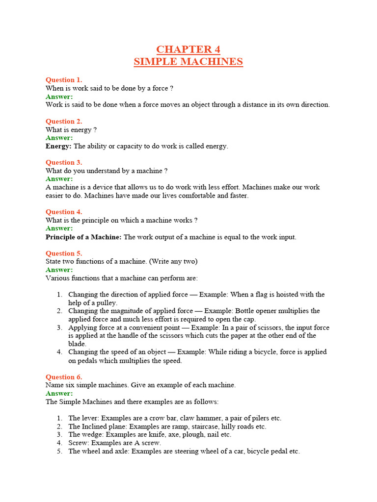 Simple Machines: Answer | PDF | Lever | Machines