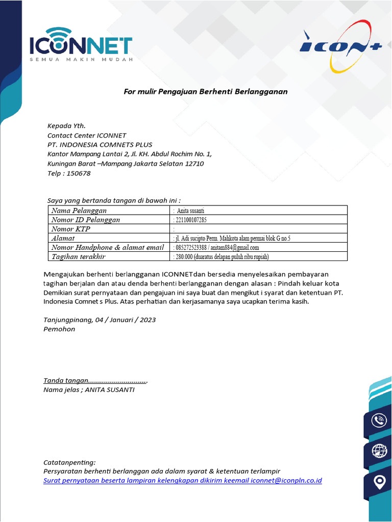 Formulir Pengajuan Deaktivasi ICONNET | PDF
