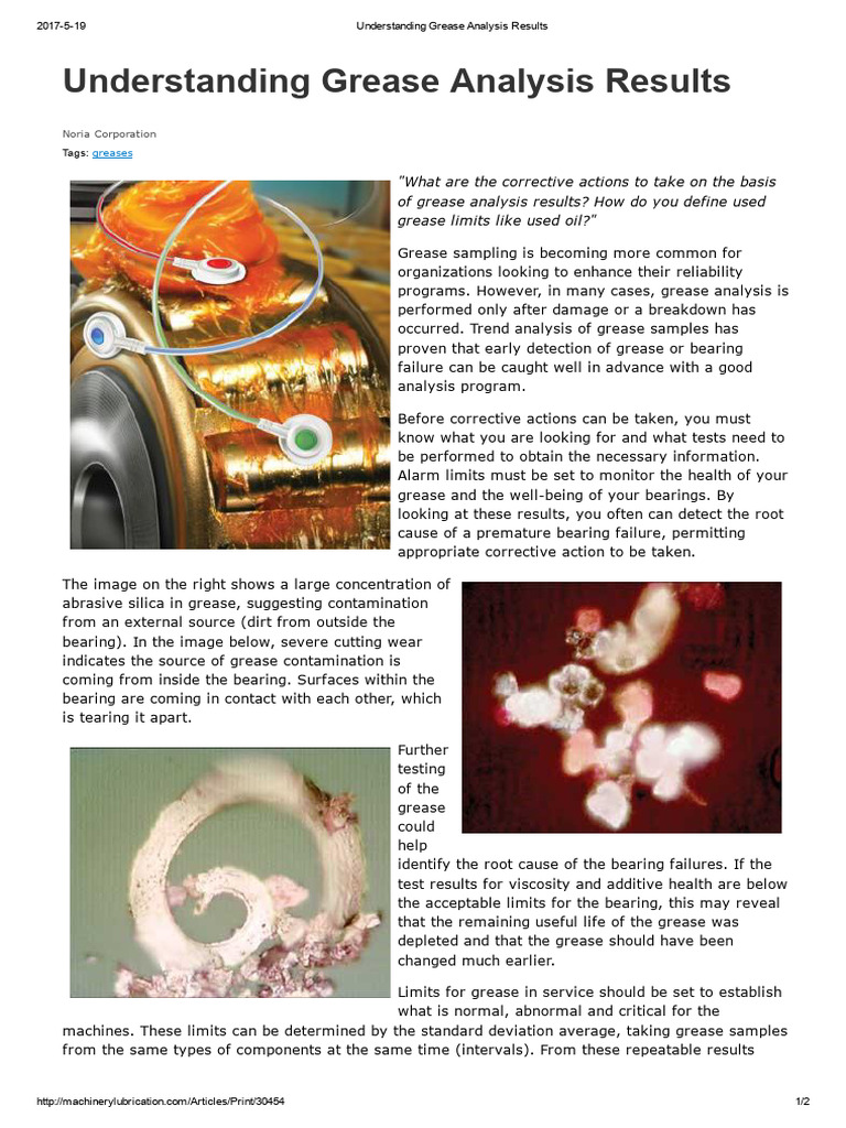 Grease Analysis: Results & Actions | PDF | Standard Deviation | Bearing ...
