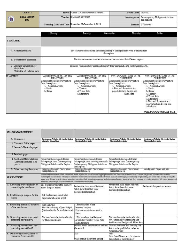 Contemporary Week 8 DLL | PDF | Learning | Human Communication