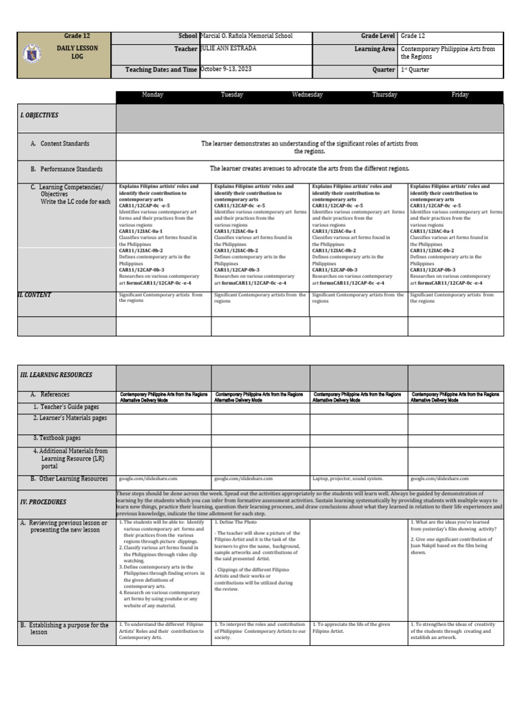 Contemporary Week 5 DLL | PDF | Learning | Teachers