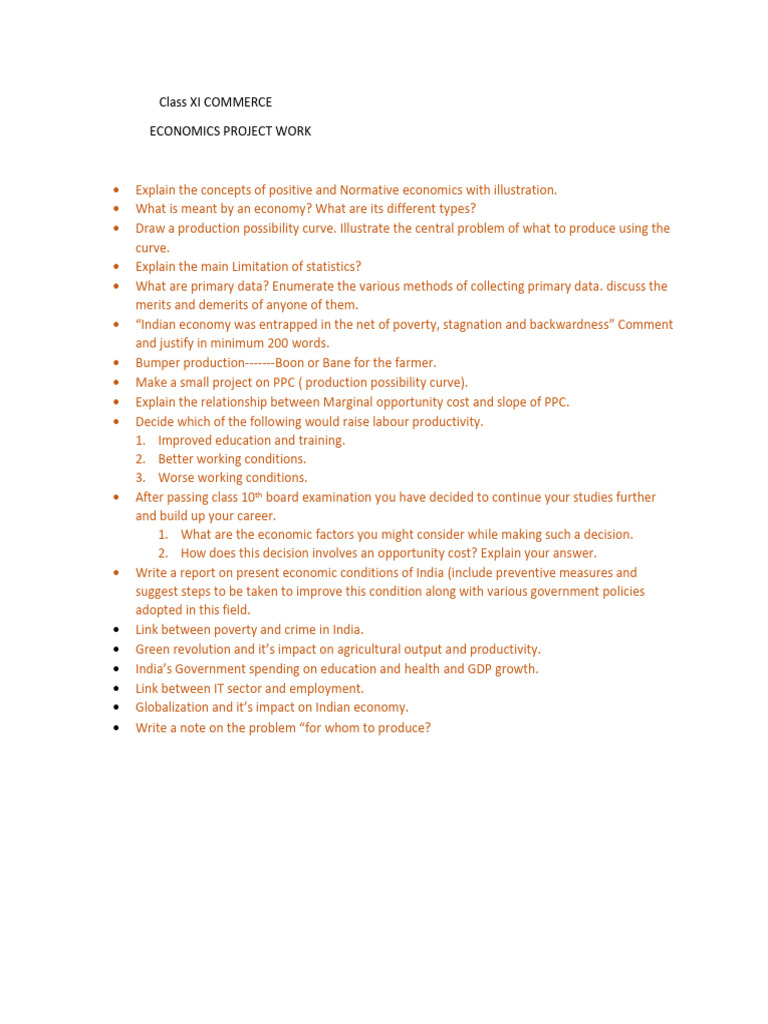 Economics Class 11 Summer Vacation Project Work by Dipika Dwivedi | PDF ...