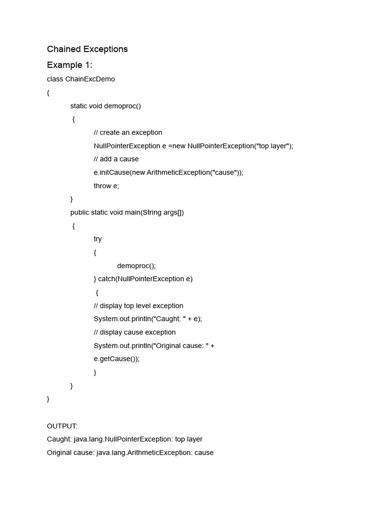 Chained Exception | PDF | Systems Engineering | Object (Computer Science)