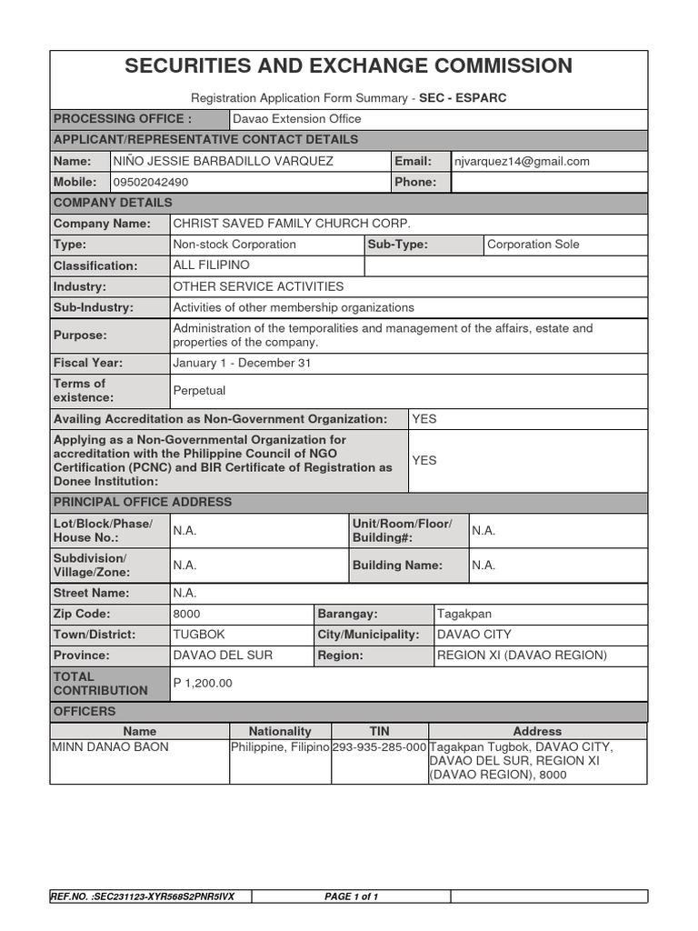 Application Summary Form | PDF