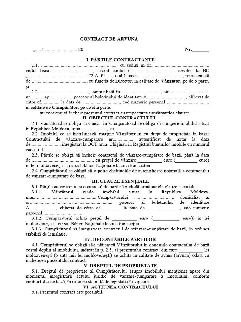 Contract de Arvuna | PDF