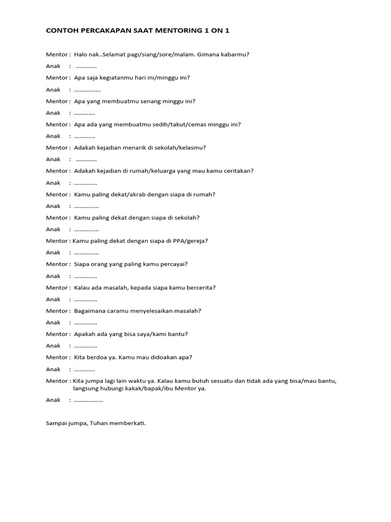 Contoh Percakapan Saat Mentoring 1 On 1 | PDF
