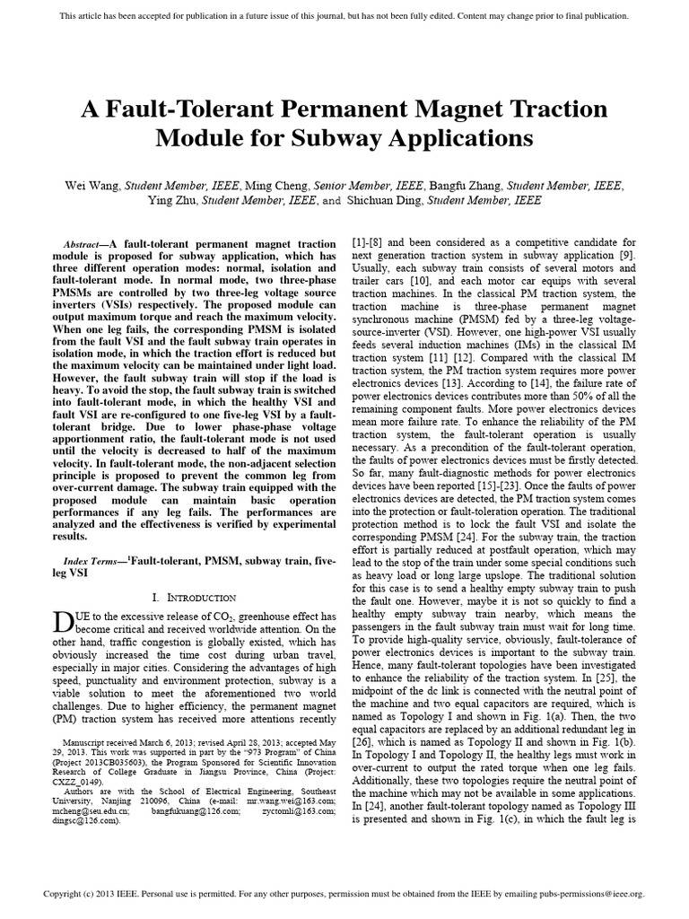A Fault Tolerant Permanent Magnet Traction Module For Subway Applications Pdf Fault