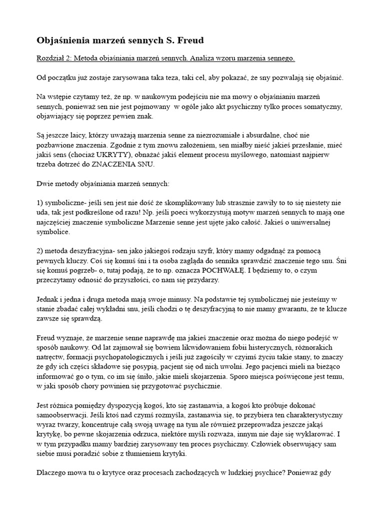 Objasnianie Marzen Sennych Podsumowanie | PDF