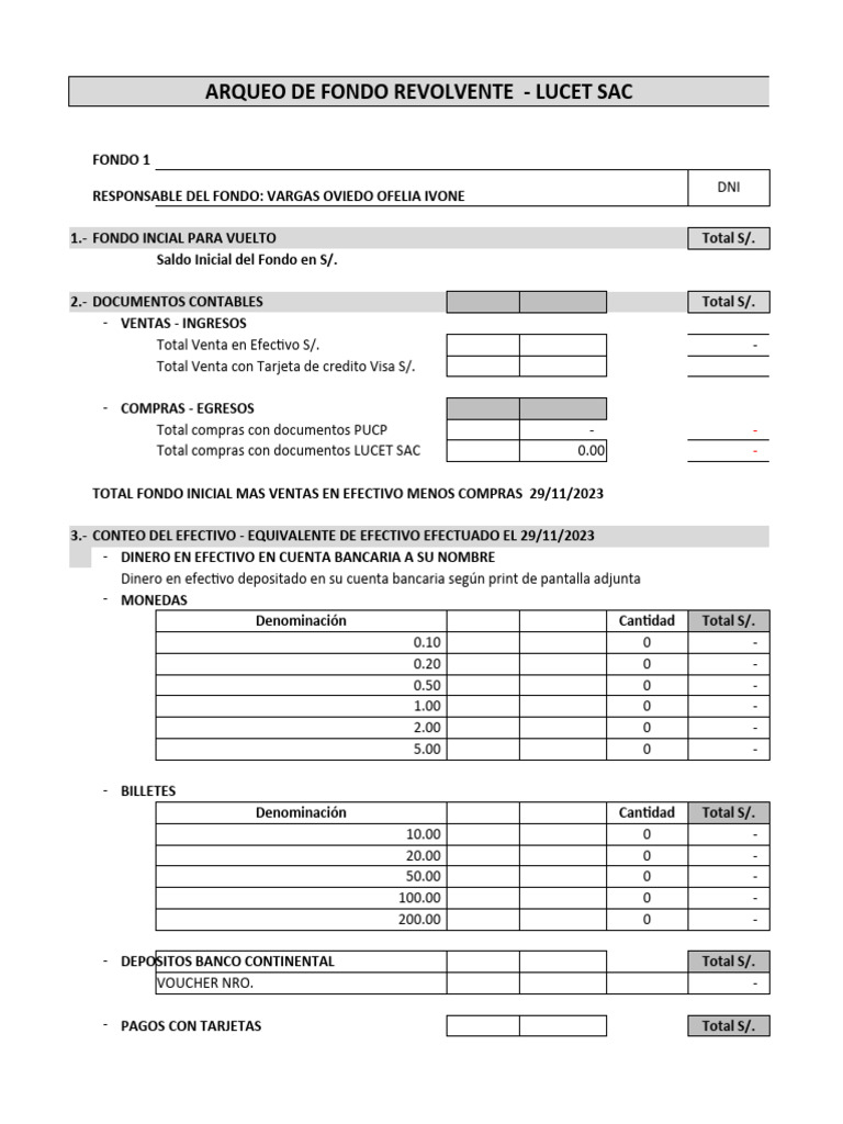 Arqueo de Fondo Revolvente - Lucet SAC | PDF | Dinero | Tarjeta de crédito