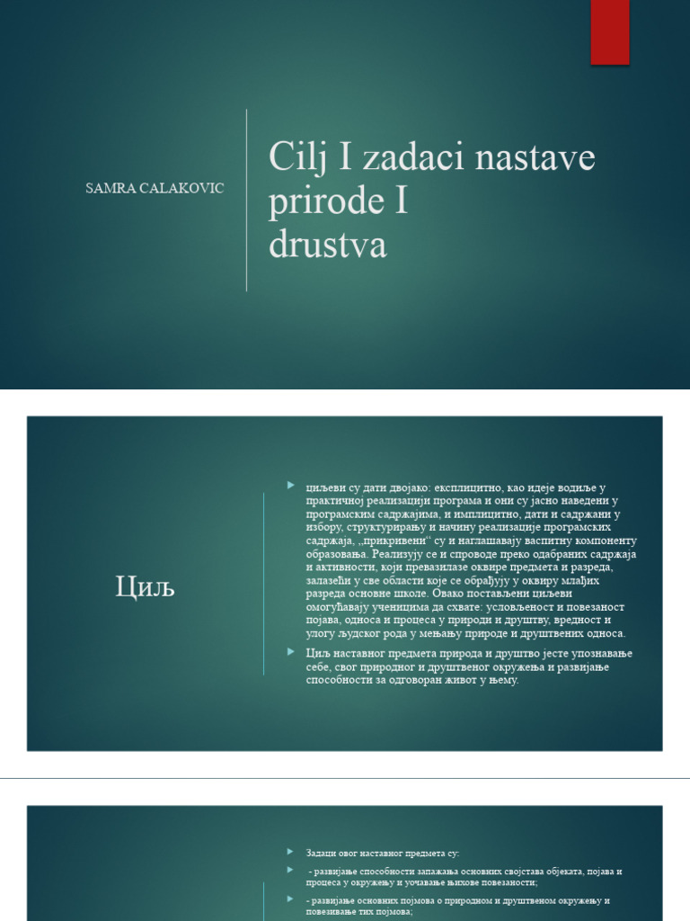 Cilj I Zadaci Nastave Prirode I Drustva | PDF
