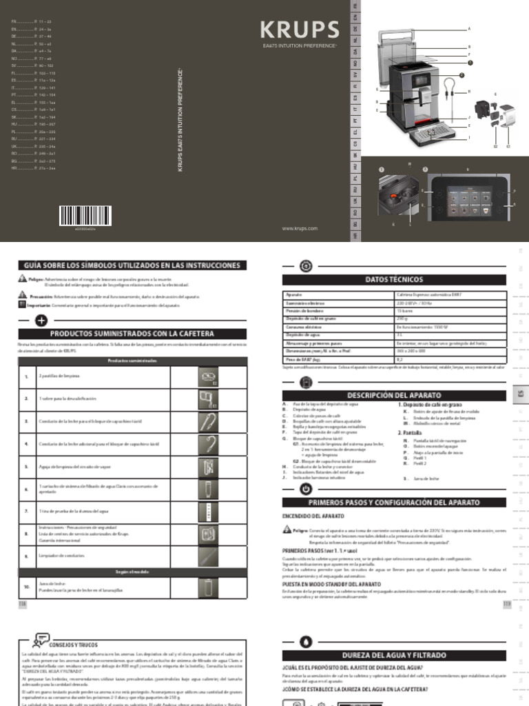 Manual de Uso CAFETERA KRUPS INTUITION | PDF | café | Agua