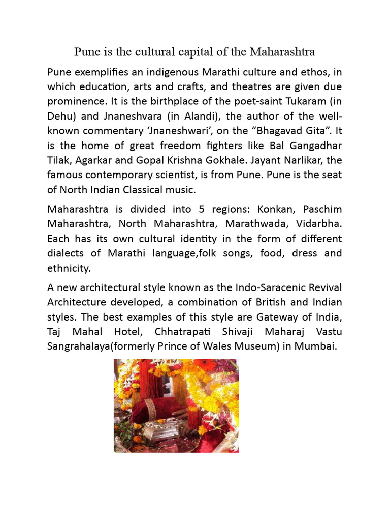 Pune: Cultural Hub of Maharashtra | PDF