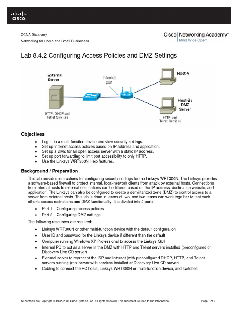 Lab 8.4.2 Configuring Access Policies and DMZ Settings | PDF | Ip ...