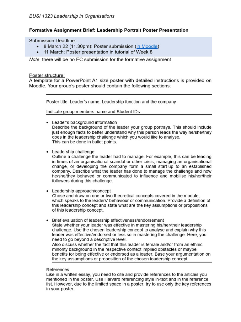 Leadership Portrait - Formative Assignment Brief | Download Free PDF ...