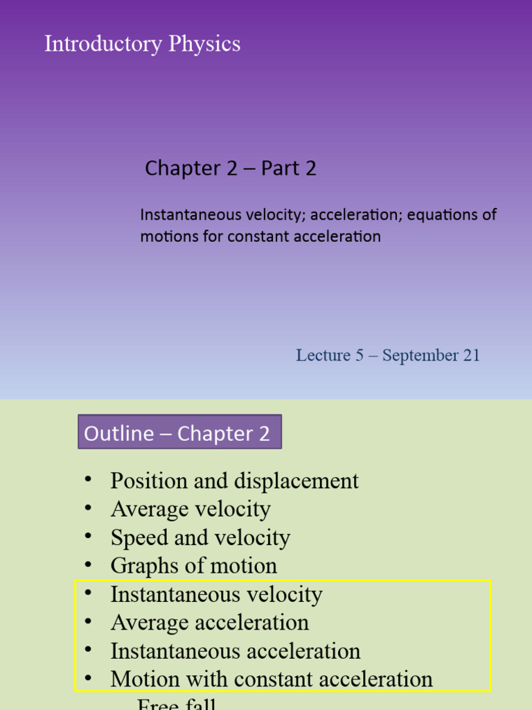Lecture 5 - Chapter 2 Part 2 | PDF | Velocity | Acceleration