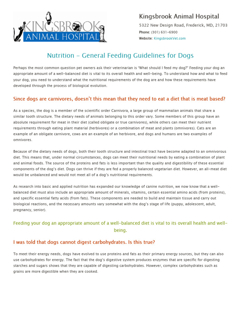 Nutrition - General Feeding Guidelines For Dogs | PDF | Nutrition ...