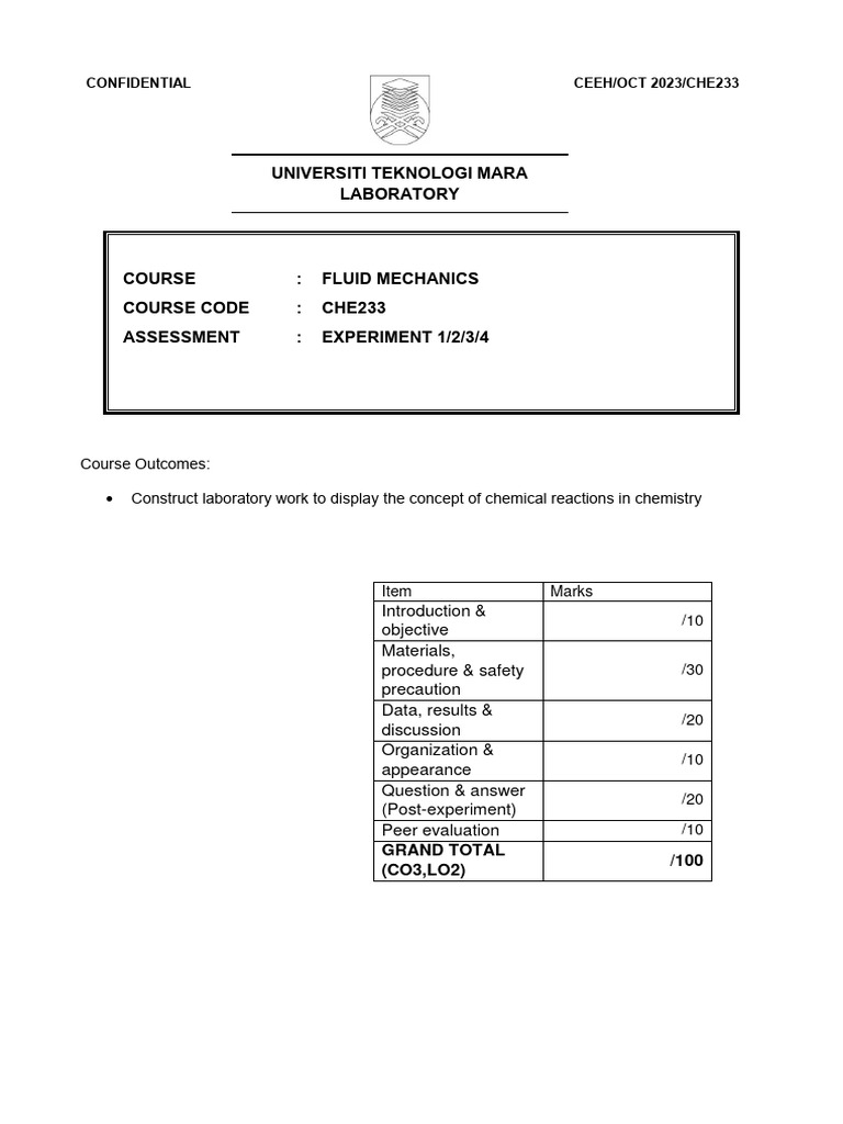 LAB - REPORT - Che233 | PDF | Science | Physical Sciences