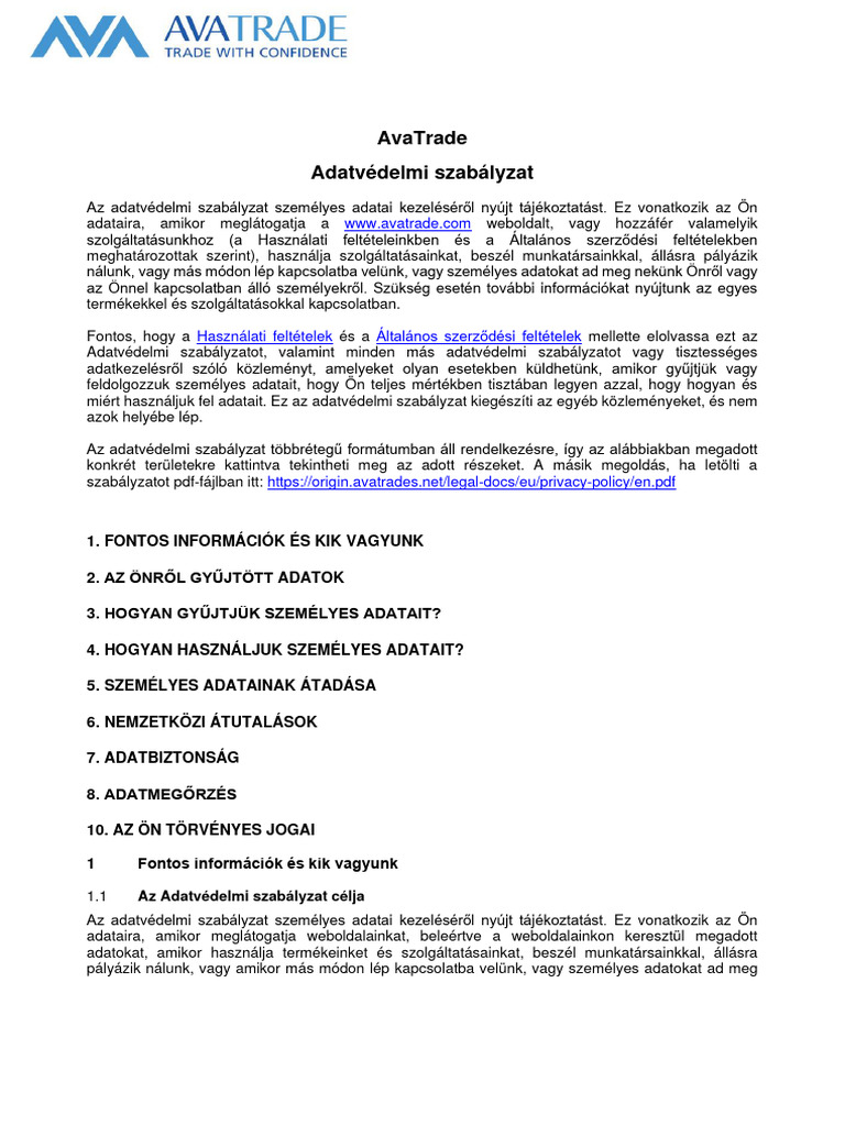 Az Adatvédelmi Szabályzat Célja Pdf