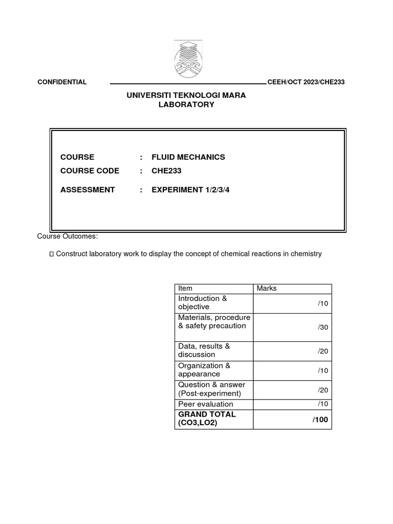 Lab Report - Che233 - L1 - Ceeh1103b - B3 | PDF | Logarithm | Valve