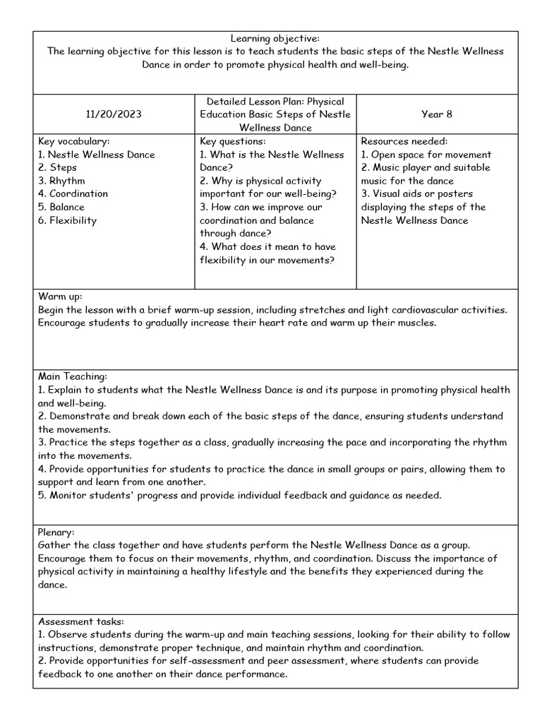 Year 8 Anything Lesson Plan | PDF | Dances | Learning