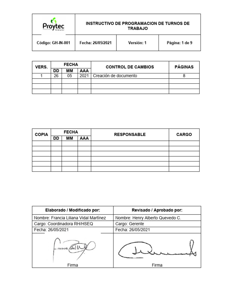 Gh-In-001 Instructivo Programacion Turnos | PDF | Tiempo de trabajo | Labor