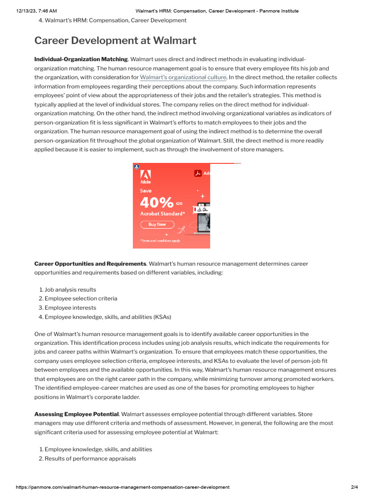 Walmart's HRM - Compensation, Career Development - Panmore Institute ...