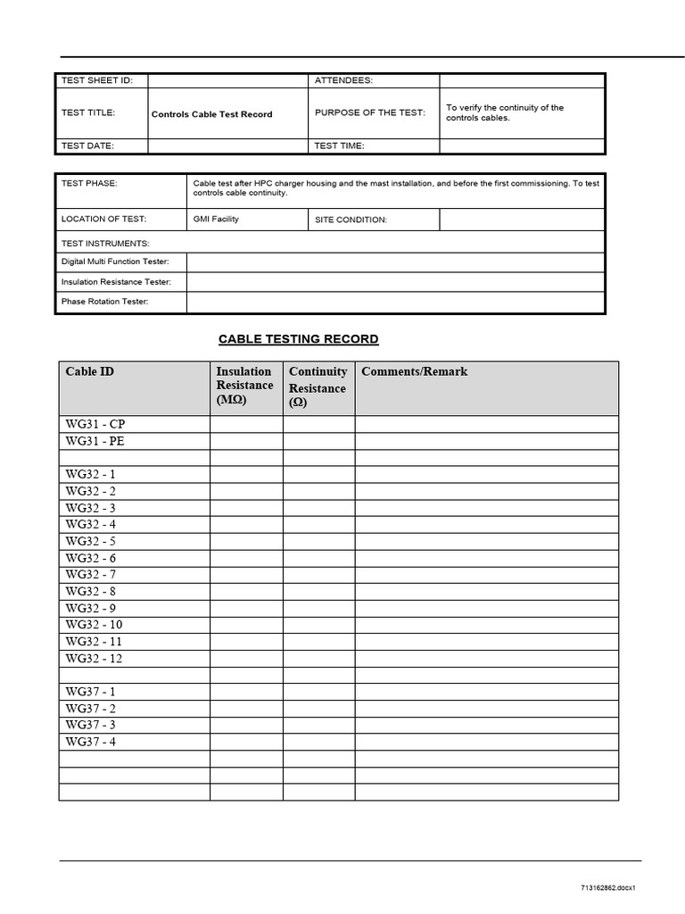 Controls Cable Test Record | Download Free PDF | Electrical Engineering ...