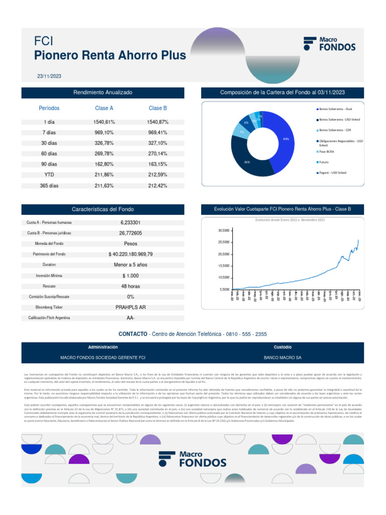 Fci Pionero Renta Ahorro Plus | PDF | Ley de fideicomiso | Bancos