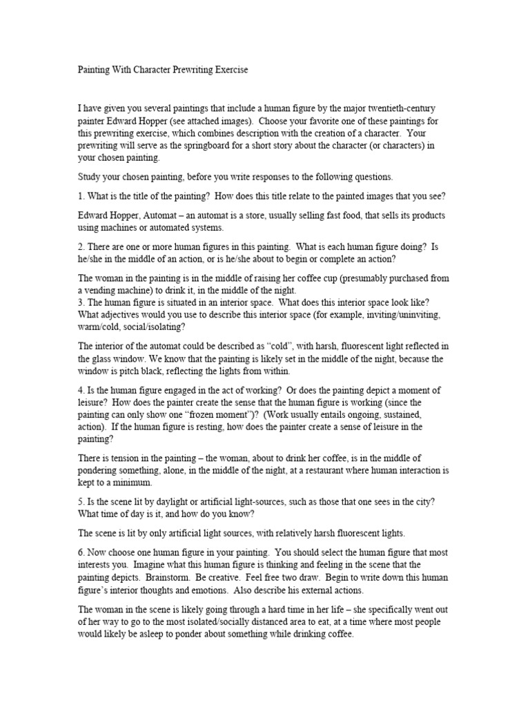 Painting With Character Prewriting Handout | PDF | Paintings