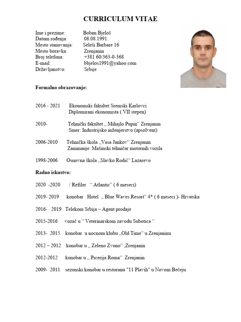CURRICULUM VITAE Boban | PDF