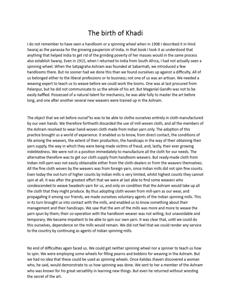The birth of khadi | PDF | Weaving | Spinning (Textiles)