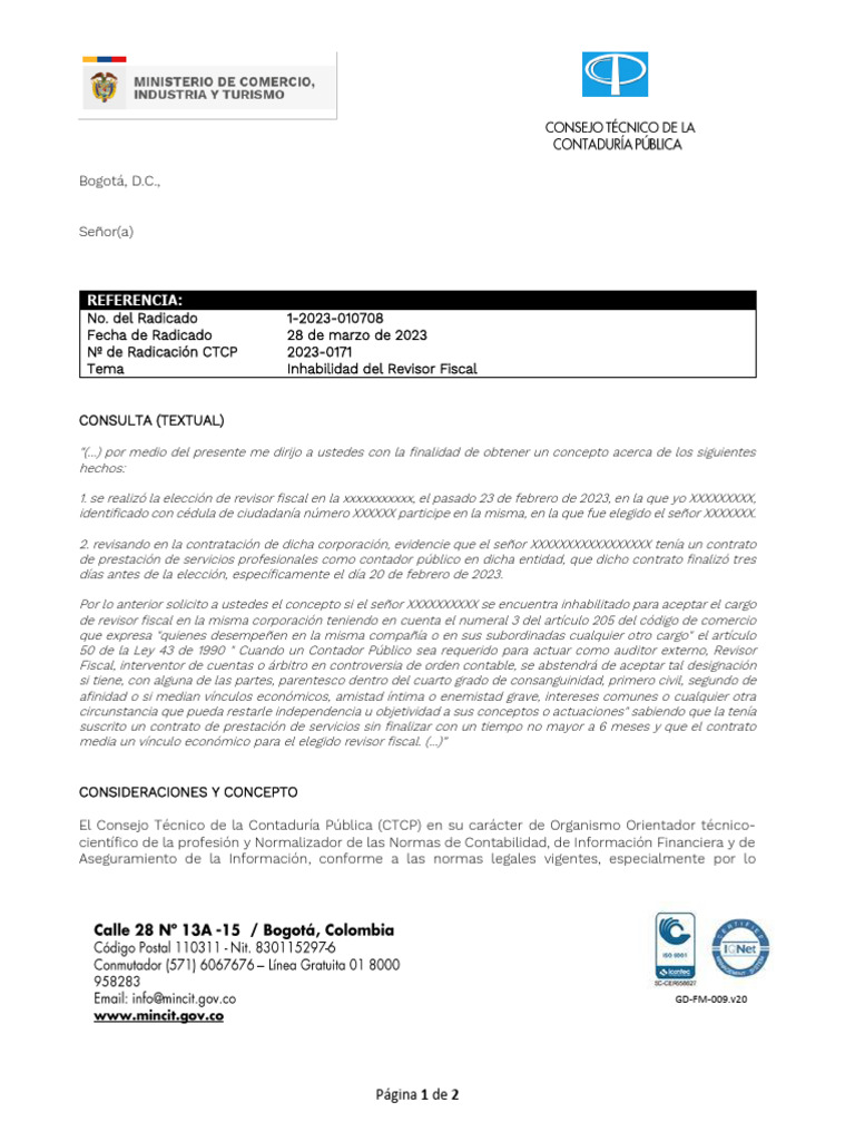 Inhabilidad del Revisor Fiscal en Colombia | PDF | Contador | Servicios ...