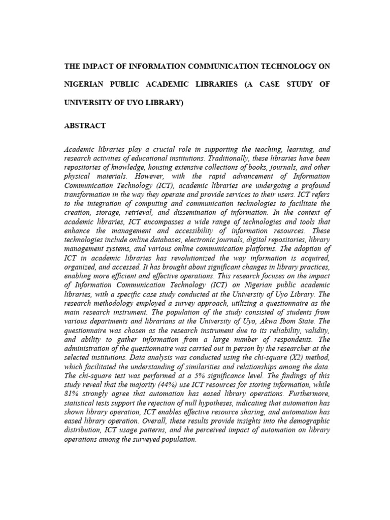 The Impact of Information Communication Technology On Nigerian Public Academic Libraries | PDF ...
