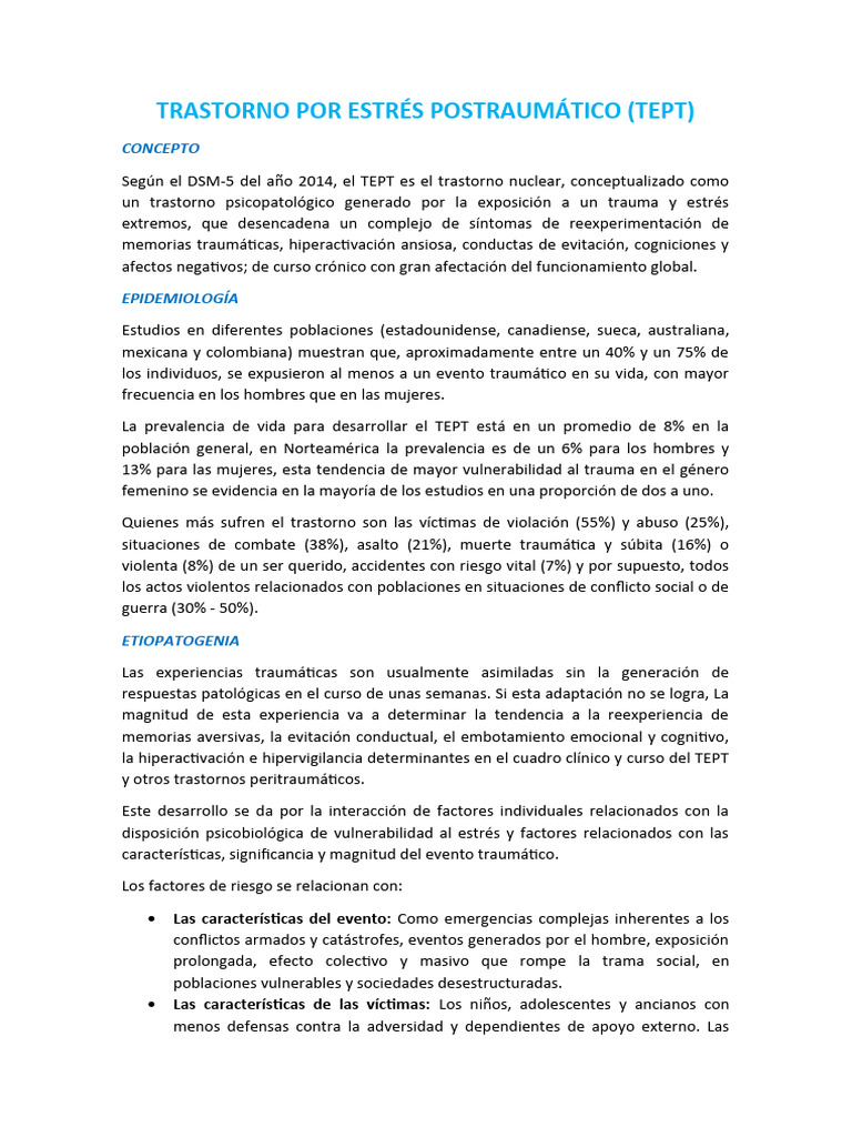 TEPT | PDF | Trauma psicólogico | Las emociones