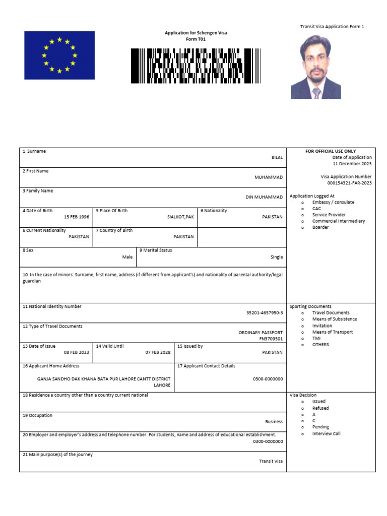 Schengen Transit Visa Application Form | PDF | Travel Visa ...