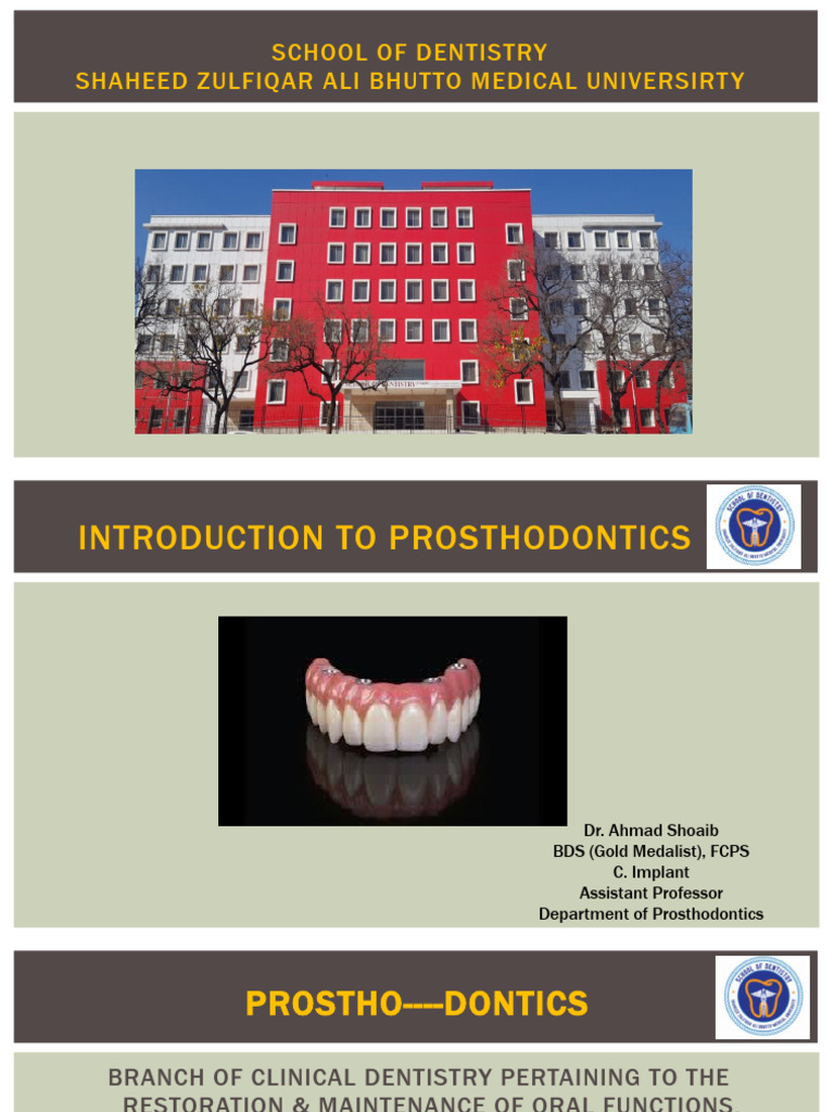 Introduction to Prosthodontics | PDF | Dentures | Dental Implant