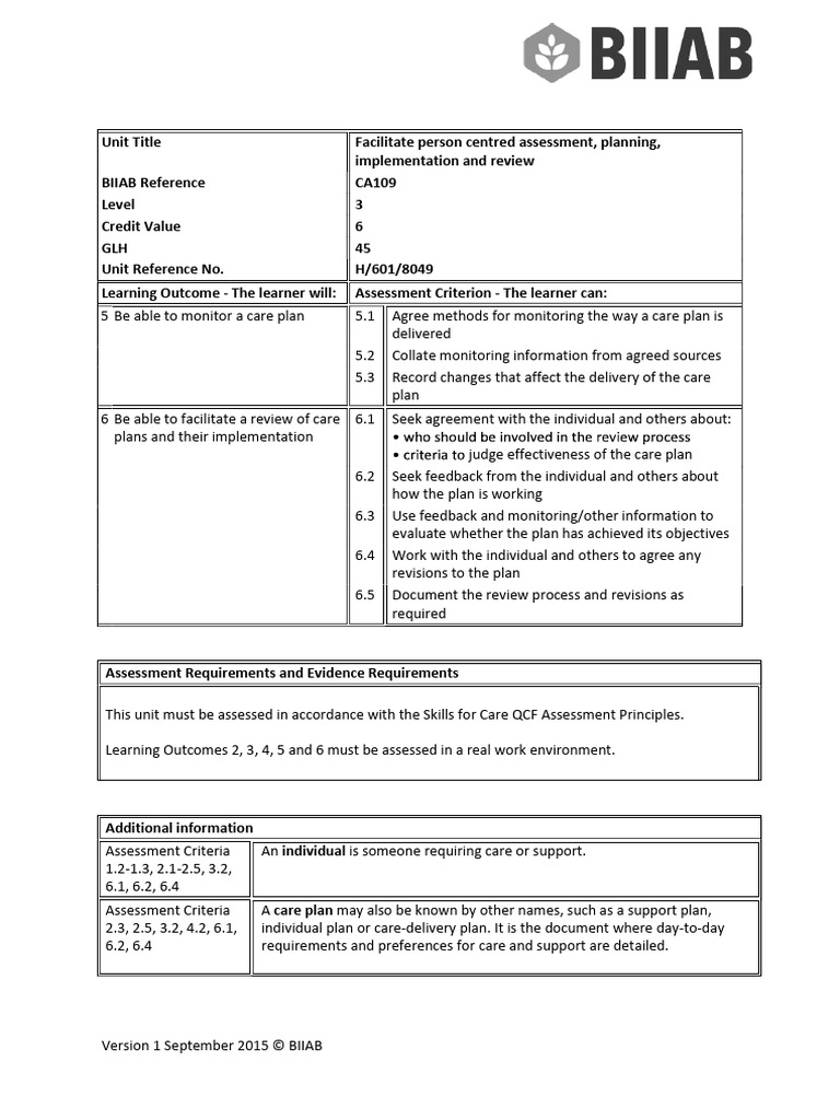 CA109 Facilitate Person Centred Assessment, Planning | PDF | Learning ...