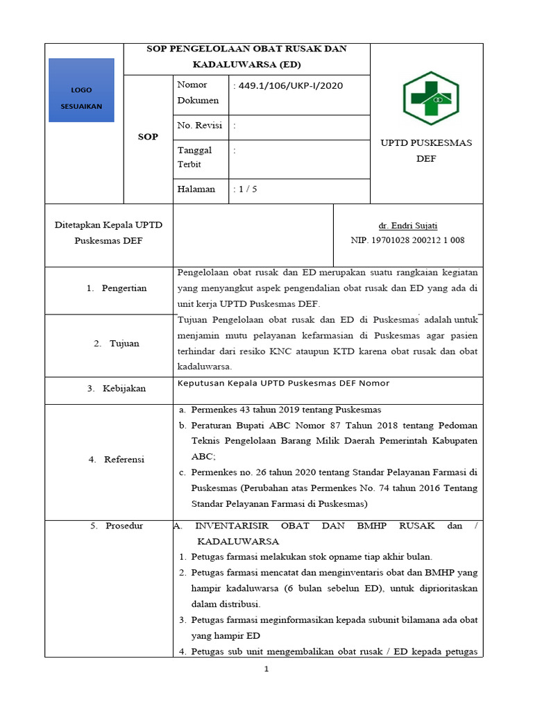 Sop Pengelolaan Obat Ed Pdf