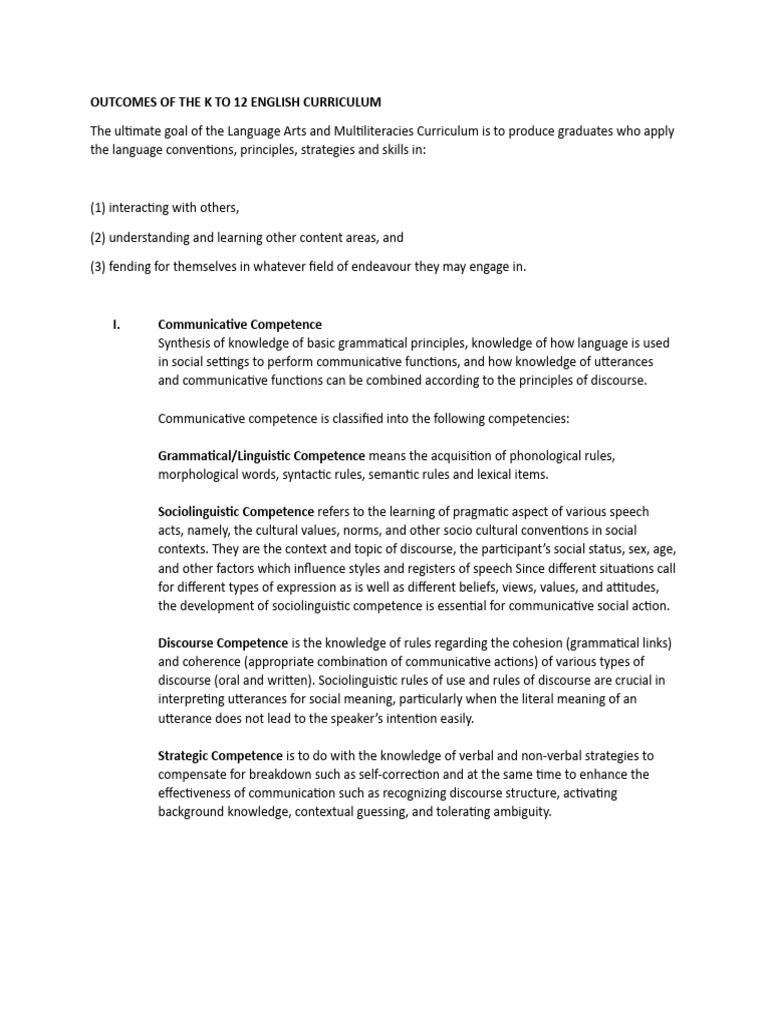 Outcomes of The K To 12 English Curriculum | PDF | Sociolinguistics ...