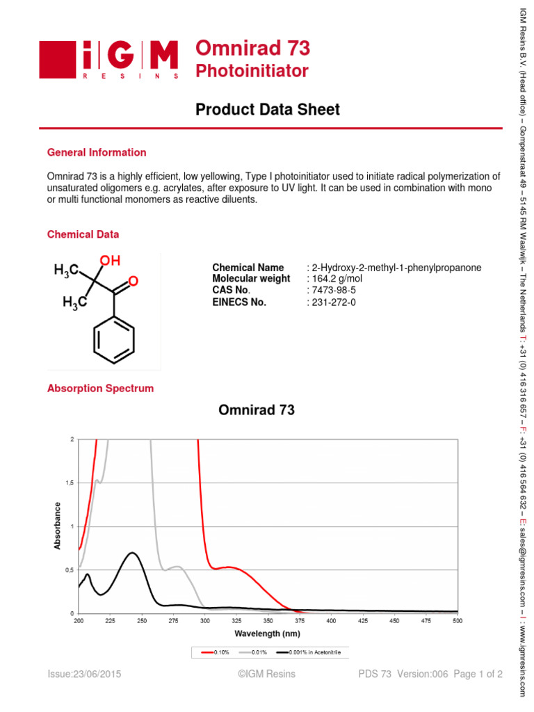 Omnirad 73 PDS 6 | PDF | Ultraviolet | Chemistry