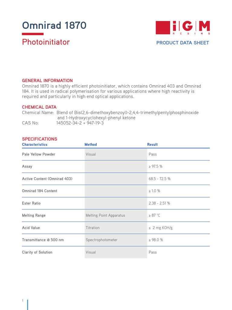 Omnirad 1870 EN PDS 2 | PDF | Titanium Dioxide | Ultraviolet