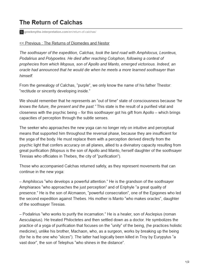 The Return of Calchas | PDF