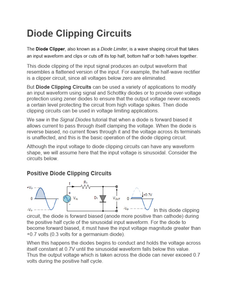Diode Clipping Circuits | PDF | Diode | P–N Junction